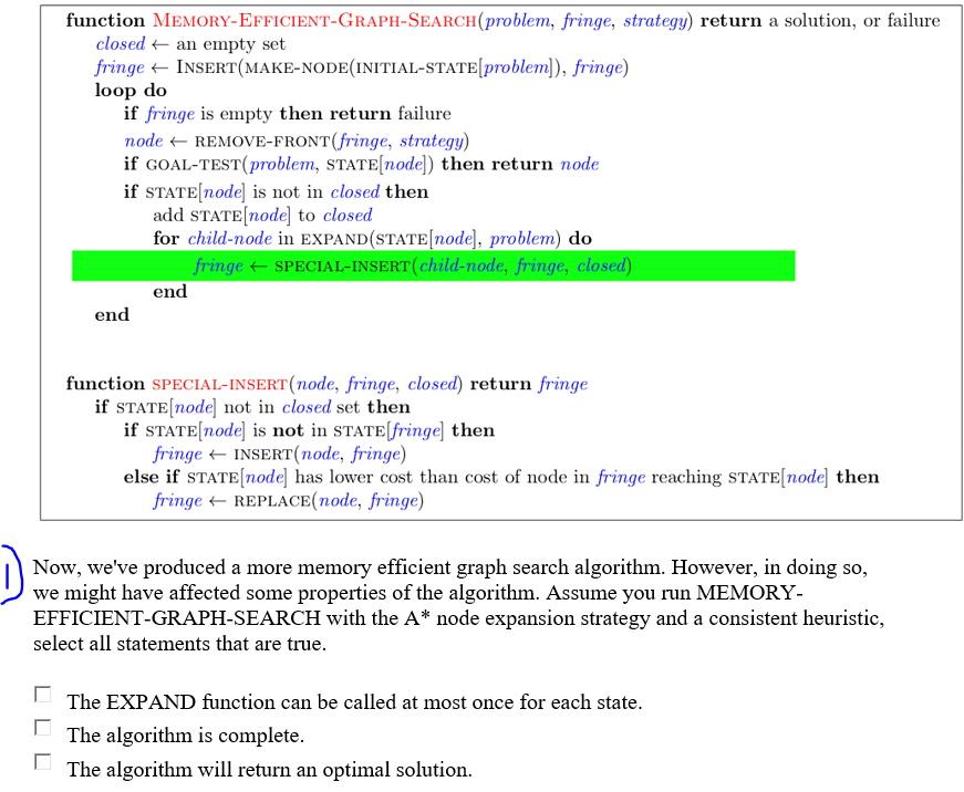 Question 12: Memory Efficient Graph Search 0.0/8.0 | Chegg.com