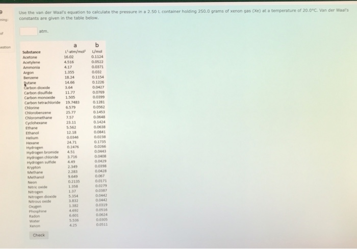 Solved Use the van der Wal's equation to calculate the | Chegg.com