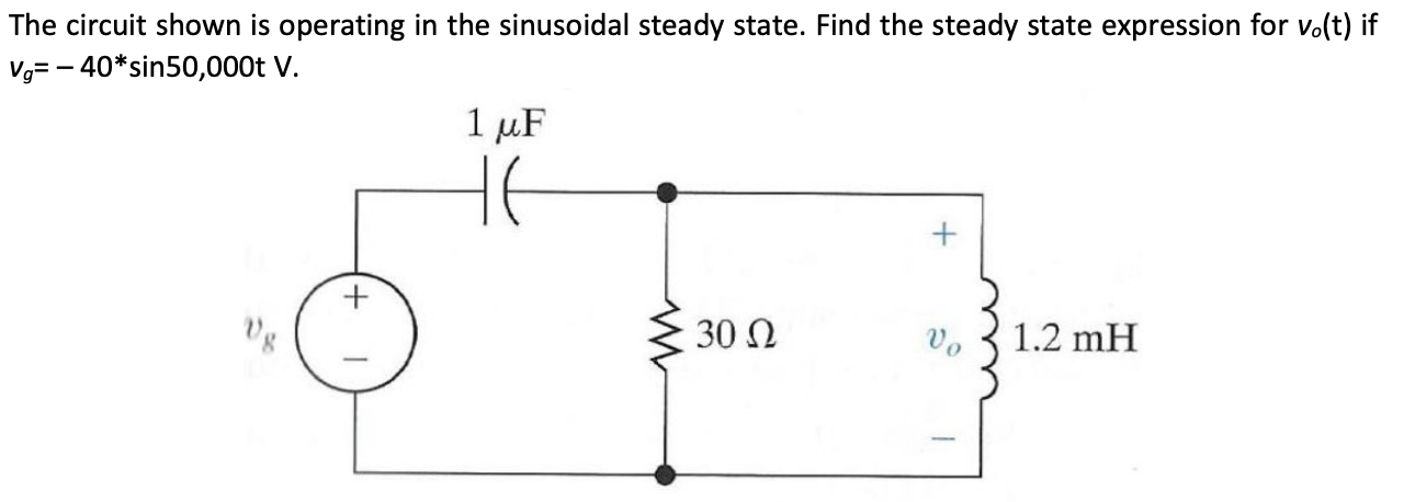 Solved The circuit shown is operating in the sinusoidal | Chegg.com