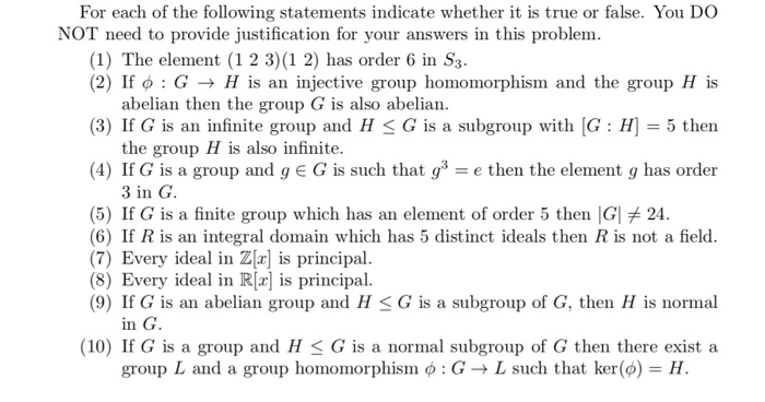 Solved For each of the following statements indicate whether | Chegg.com