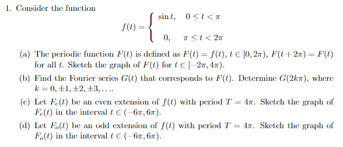 Solved 1. Consider the function sint, 0 | Chegg.com