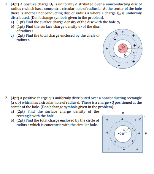 (4pt) ﻿A positive charge Q1 ﻿is uniformly distributed | Chegg.com
