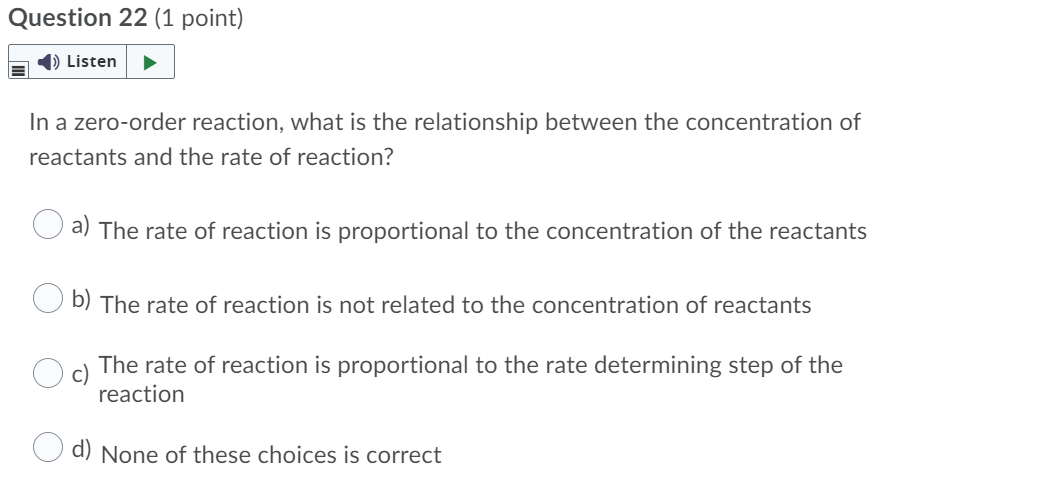 Solved Question 22 (1 point) Listen In a zero-order | Chegg.com