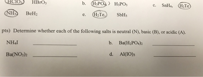 Solved Determine whether each of the following salts is | Chegg.com