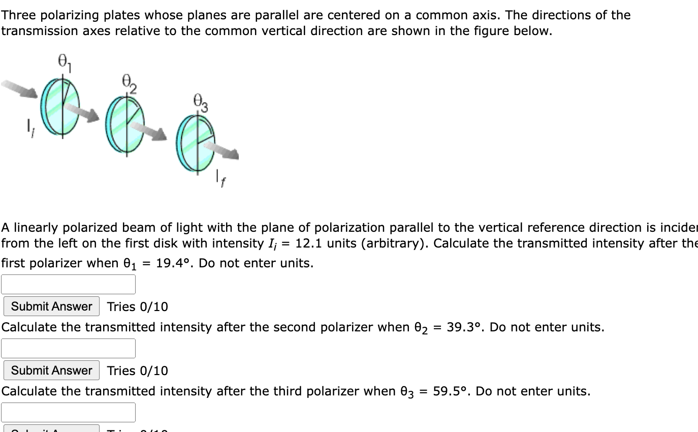 Solved Three polarizing plates whose planes are parallel are | Chegg.com