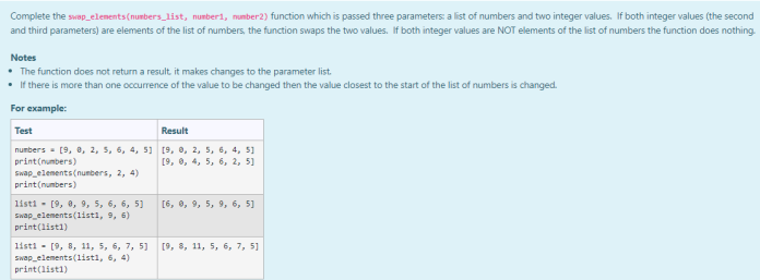 Solved Complete the swap_elements (numbers_list, number1, | Chegg.com
