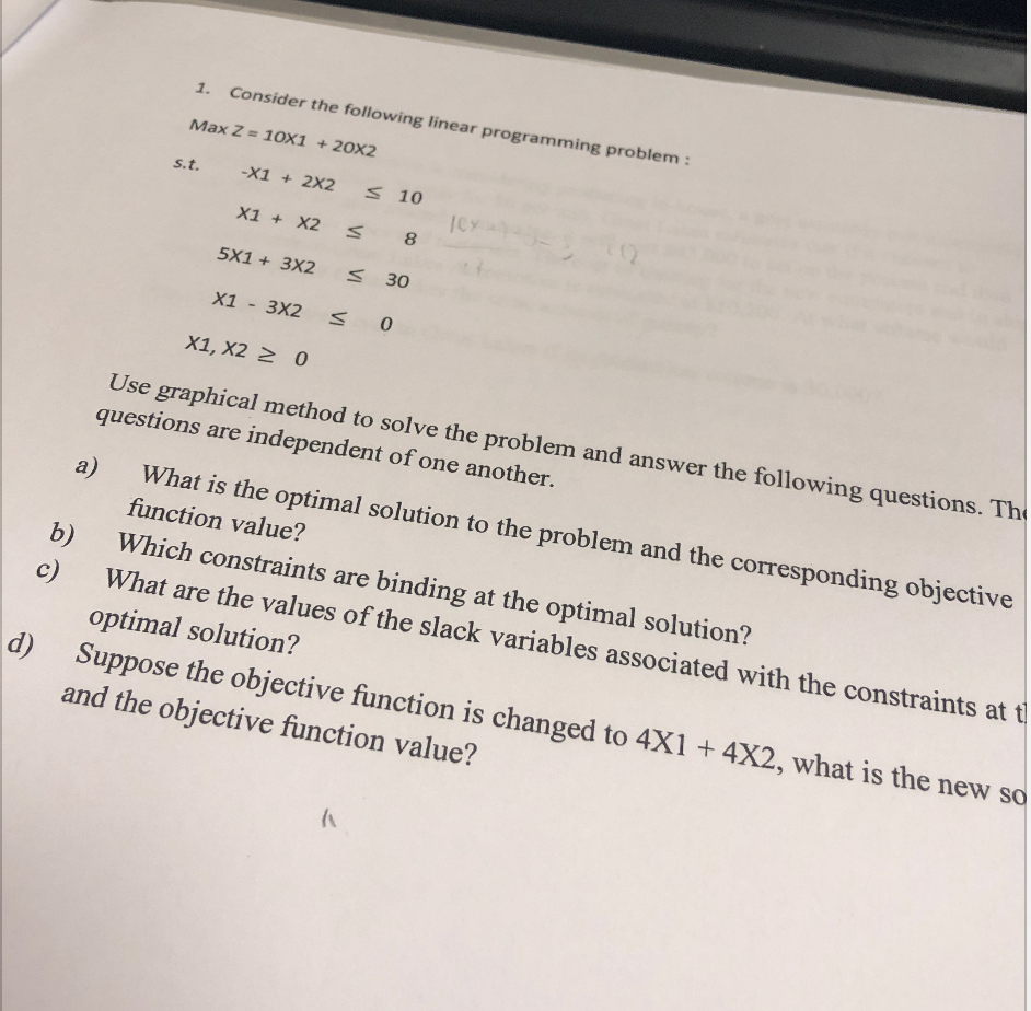 Solved 1 Consider The Following Linear Programming Problem 6007