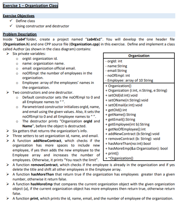 Solved Exercise 1 - Organization Class O Exercise Objectives | Chegg.com