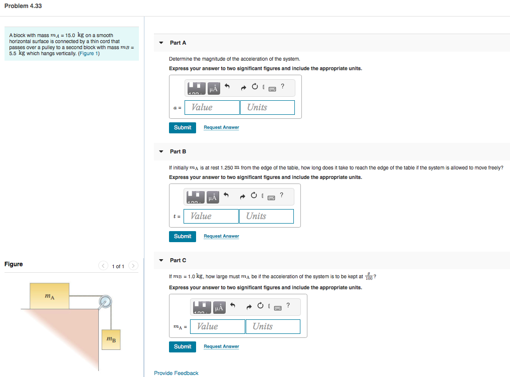 Solved Problem 4.33 A block with mass mA = 15.0 kg on a | Chegg.com