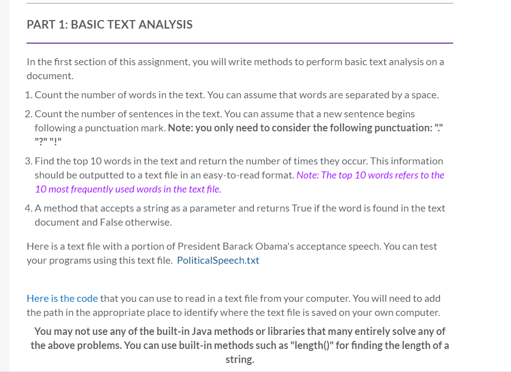 Solved PART 1: BASIC TEXT ANALYSIS In the first section of | Chegg.com