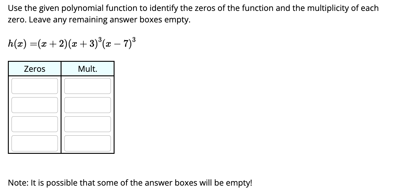 Solved Write a degree 3 (cubic) polynomial function with the | Chegg.com