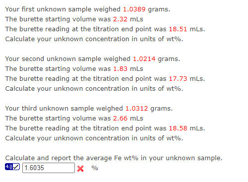 Solved your data:Your first unknown sample weighed 1.0389 | Chegg.com