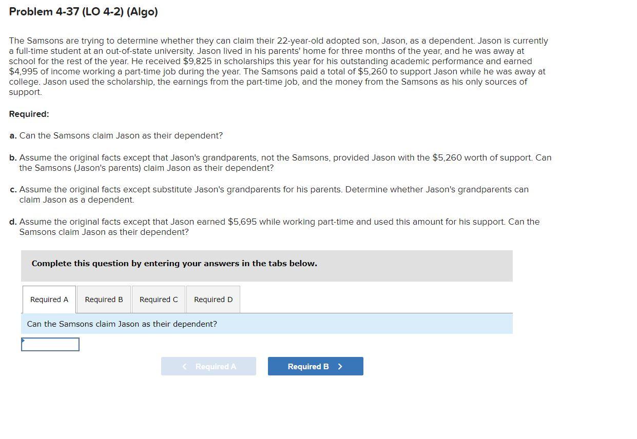Solved The Samsons are trying to determine whether they can | Chegg.com