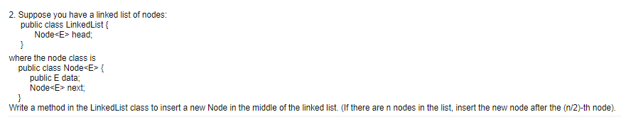 Solved (JAVA PROGRAM) Suppose you have a linked list of | Chegg.com