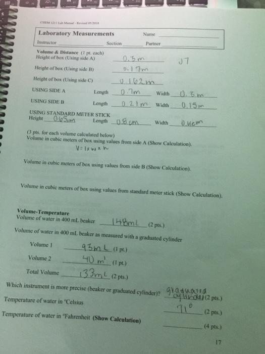 Solved CHEM 1211 Lab Meul-Revised 05/20U Name Laboratory | Chegg.com