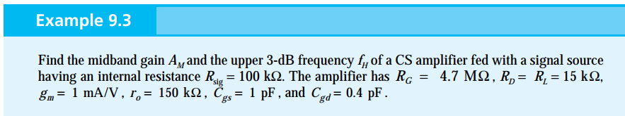 Solved Example 9.3 Find the midband gain Ay and the upper | Chegg.com