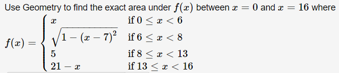 Solved Use Geometry to find the exact area under f(x) | Chegg.com