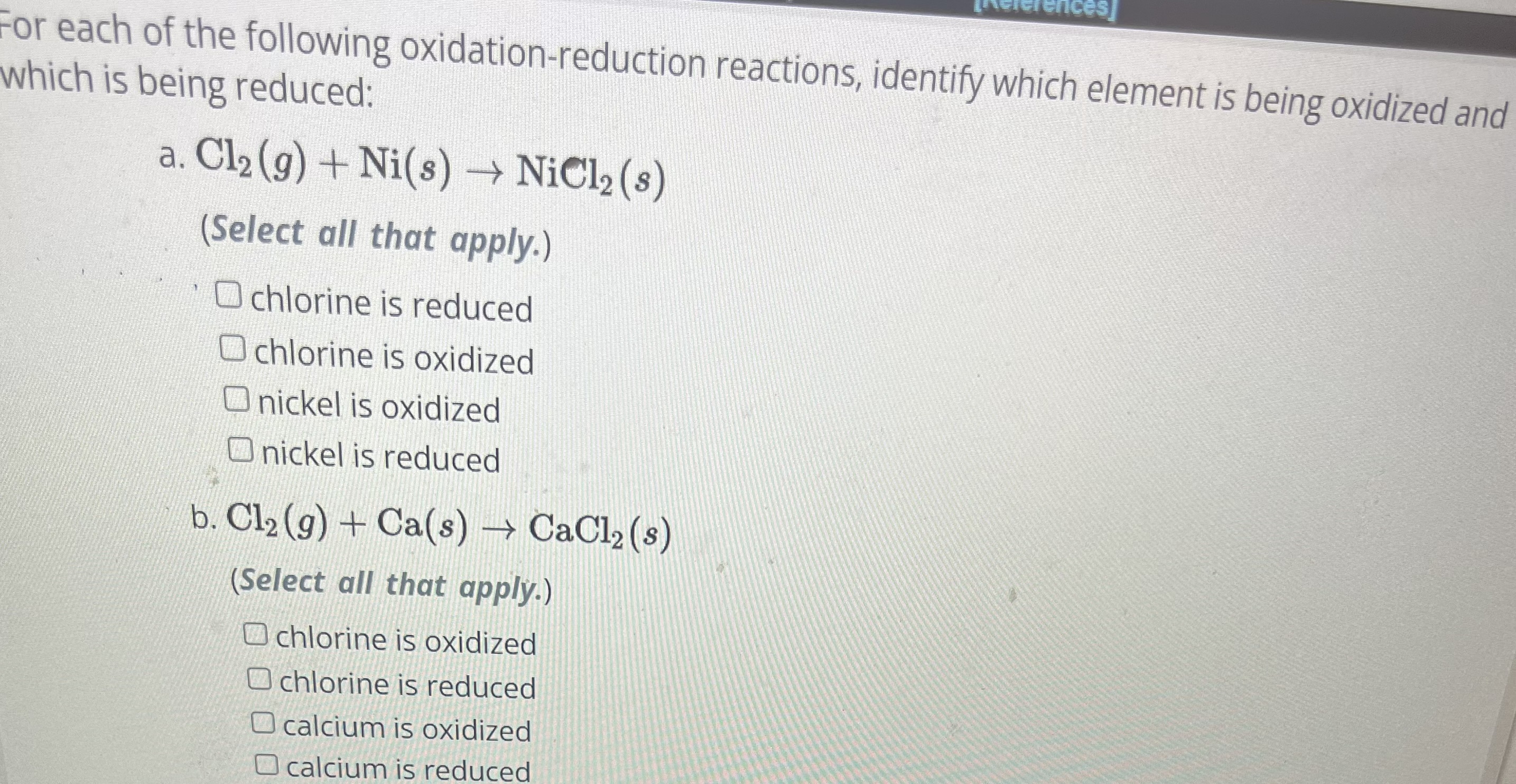 Solved or each of the following oxidation-reduction | Chegg.com