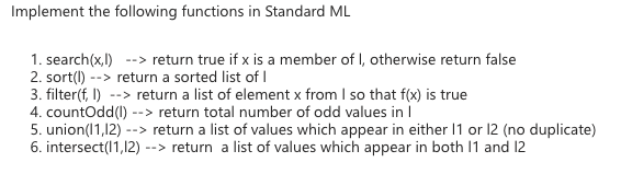 Solved Implement the following functions in Standard ML 1. | Chegg.com