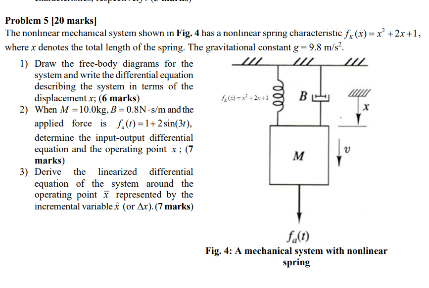 Solved Problem 5 [20 marks) The nonlinear mechanical system | Chegg.com