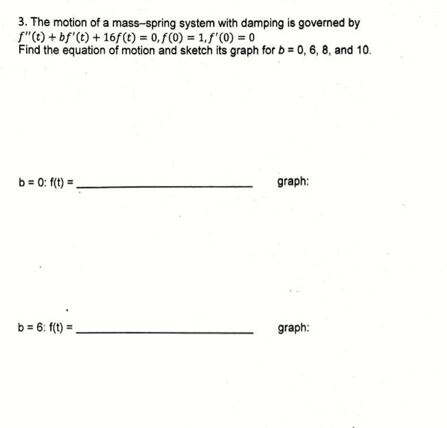 Solved 3. The motion of a mass-spring system with damping is | Chegg.com