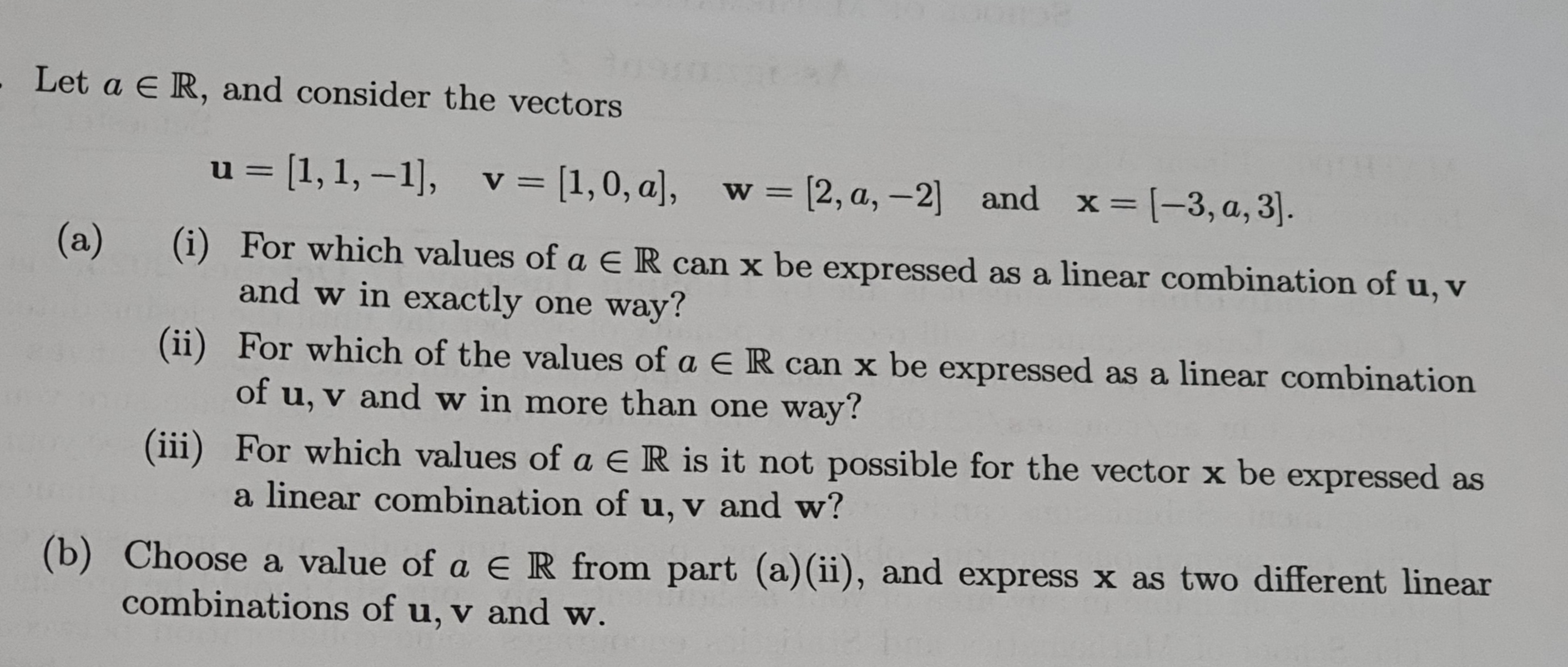 Solved Let a∈R, and consider the vectors | Chegg.com