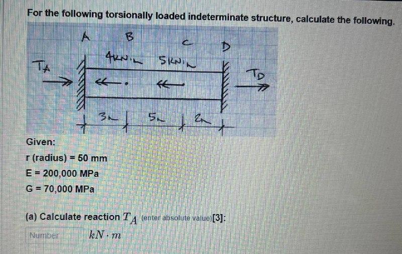 Solved For the following torsionally loaded indeterminate | Chegg.com