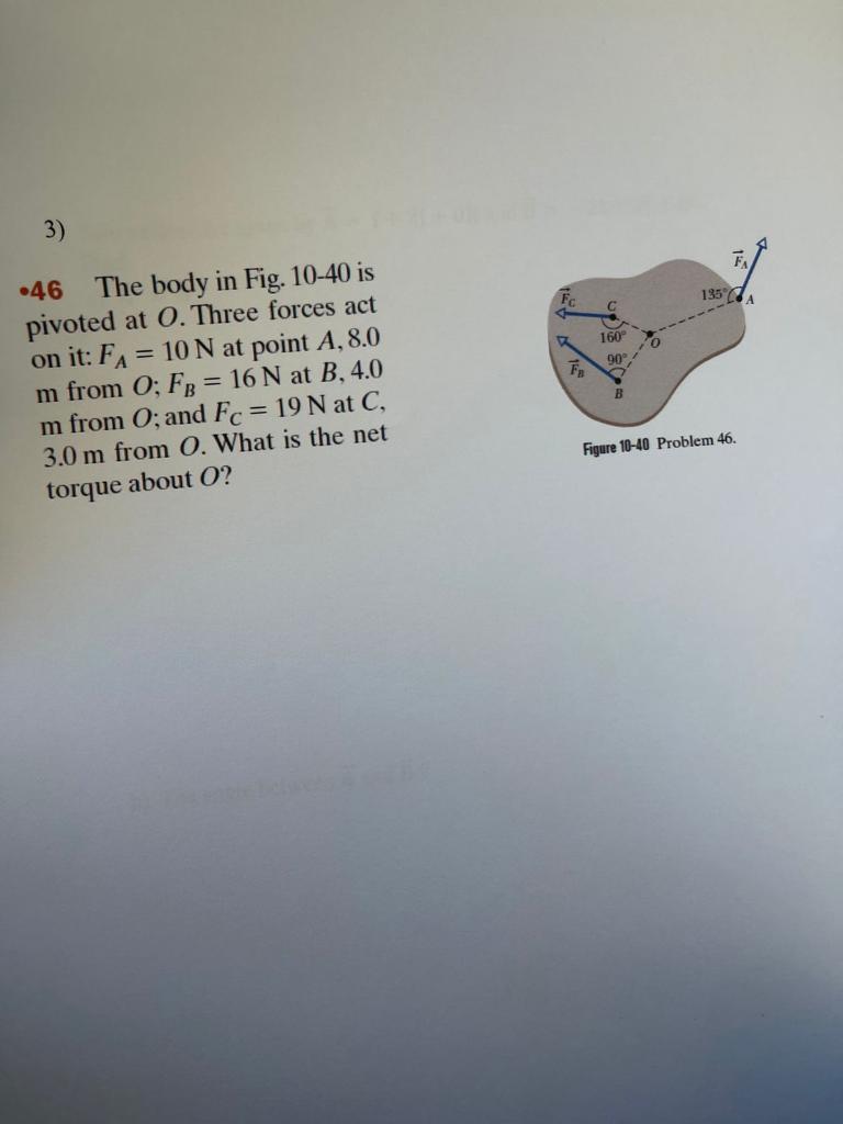 Solved -46 The body in Fig. 10-40 is pivoted at O. Three | Chegg.com