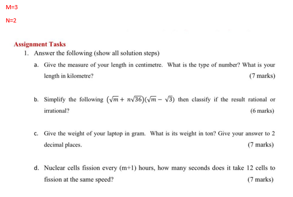 Solved M=3 N=2 Assignment Tasks 1. Answer the following | Chegg.com
