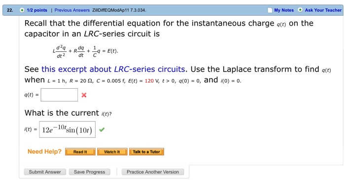 Solved 22· 1/2 points Previous Answers ZillDiffEQModAp | Chegg.com