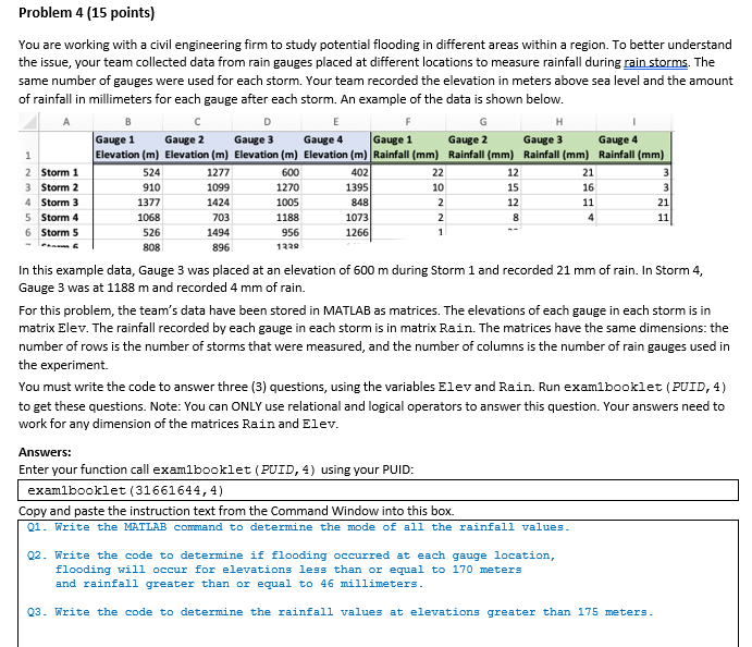 Problem 4 (15 points) You are working with a civil | Chegg.com