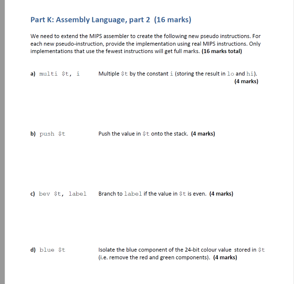 Part K: Assembly Language, part 2 (16 marks) We need | Chegg.com