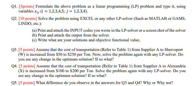 Solved Q1. [5points] Formulate the above problem as a linear | Chegg.com
