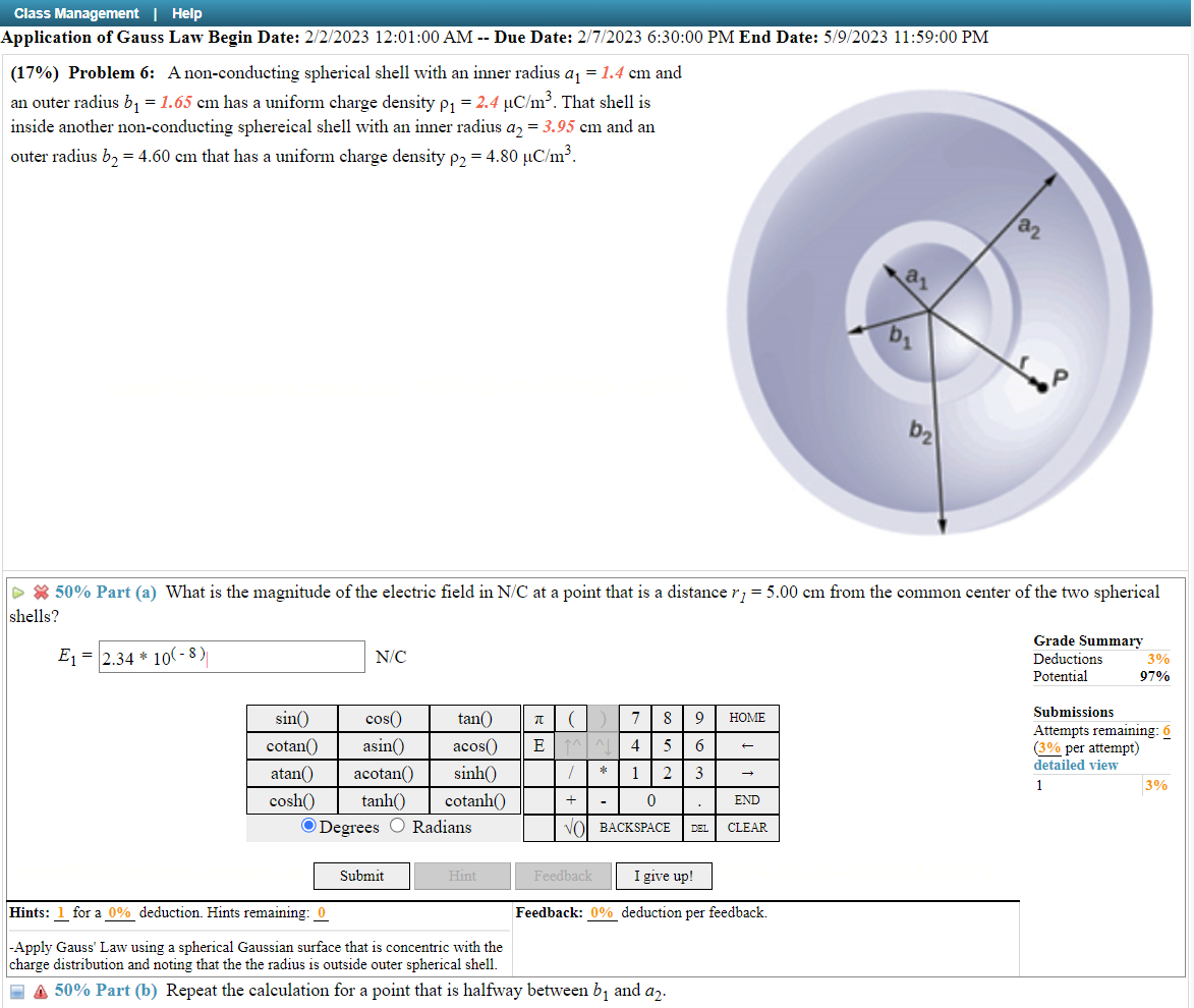 Solved (17\%) Problem 6: A non-conducting spherical shell | Chegg.com