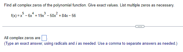 Solved Find all complex zeros of the polynomial function. | Chegg.com