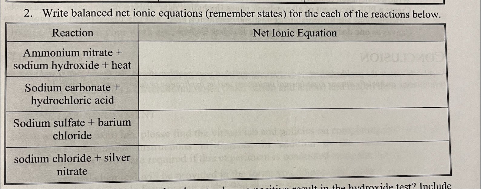 Solved 2. Write balanced net ionic equations (remember | Chegg.com