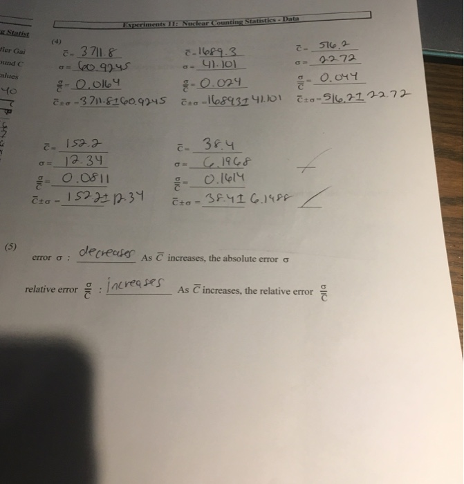 Solved Experiments 11: Nuclear Counting Statistics- Analysis | Chegg.com
