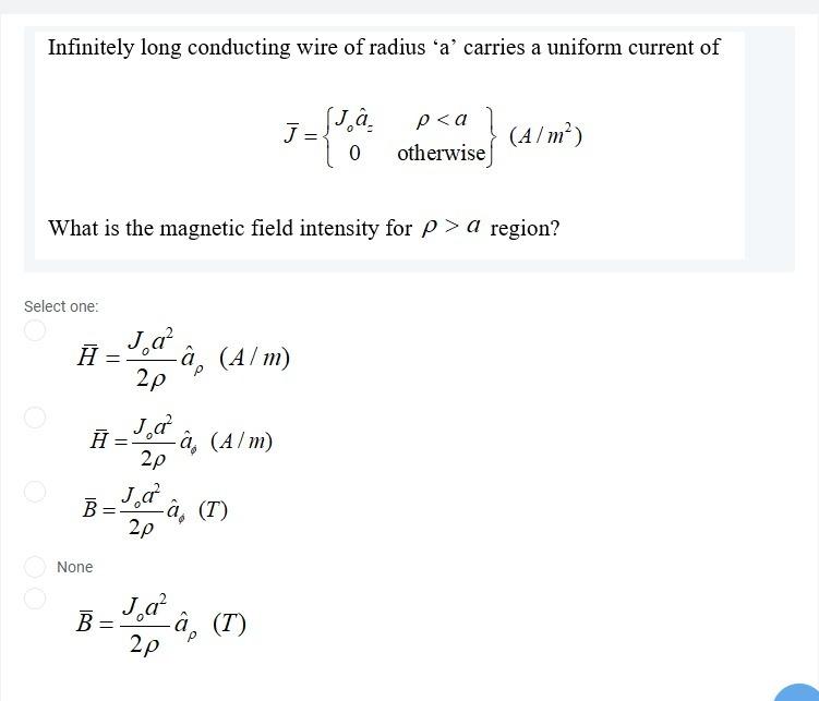 Solved Infinitely long conducting wire of radius 'a' carries | Chegg.com