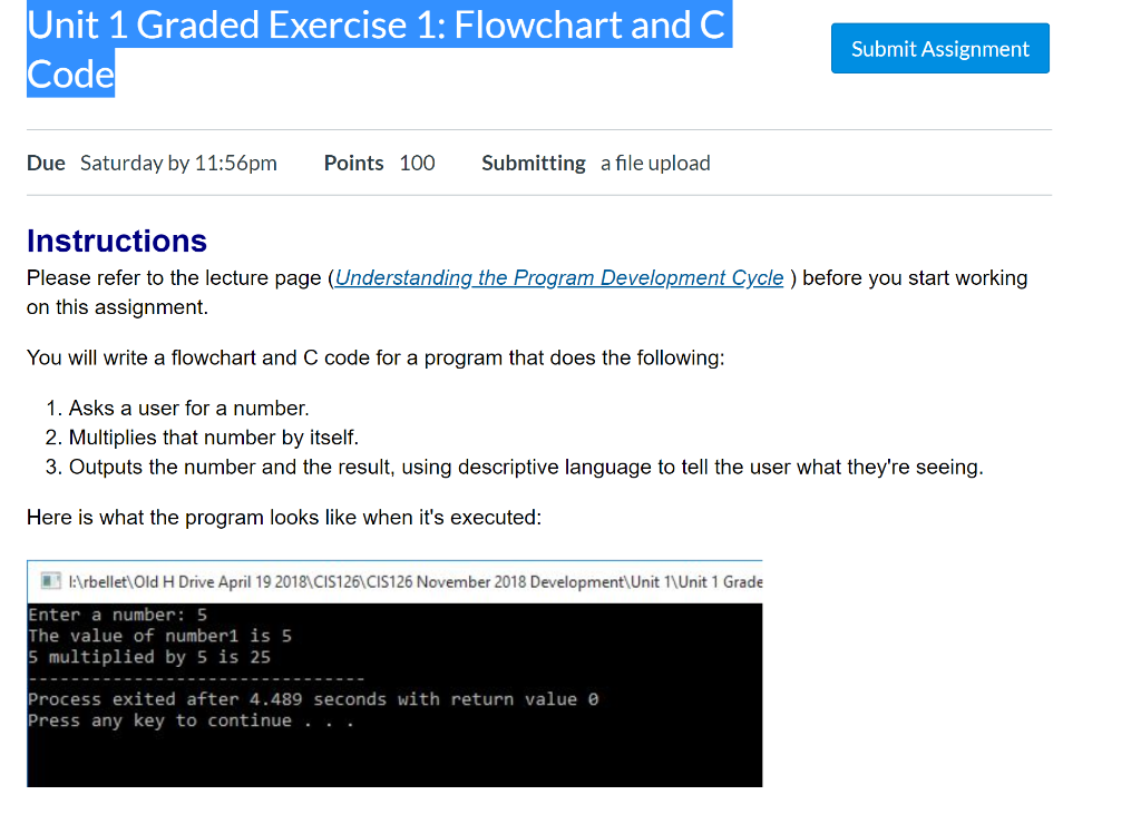 Solved Unit 1 Graded Exercise 1: Flowchart and C Code Submit | Chegg.com