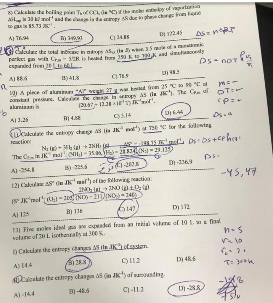 Solved 8) Calculate the boiling point T. of CCL (in °C) if | Chegg.com