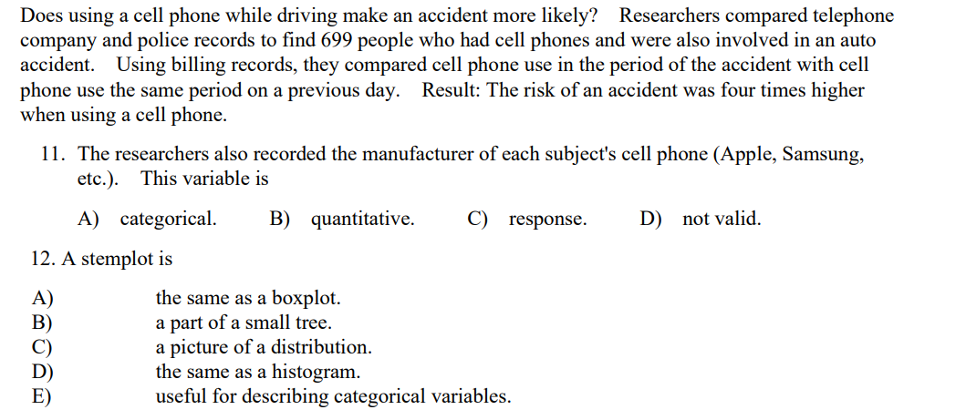 Solved Does using a cell phone while driving make an | Chegg.com