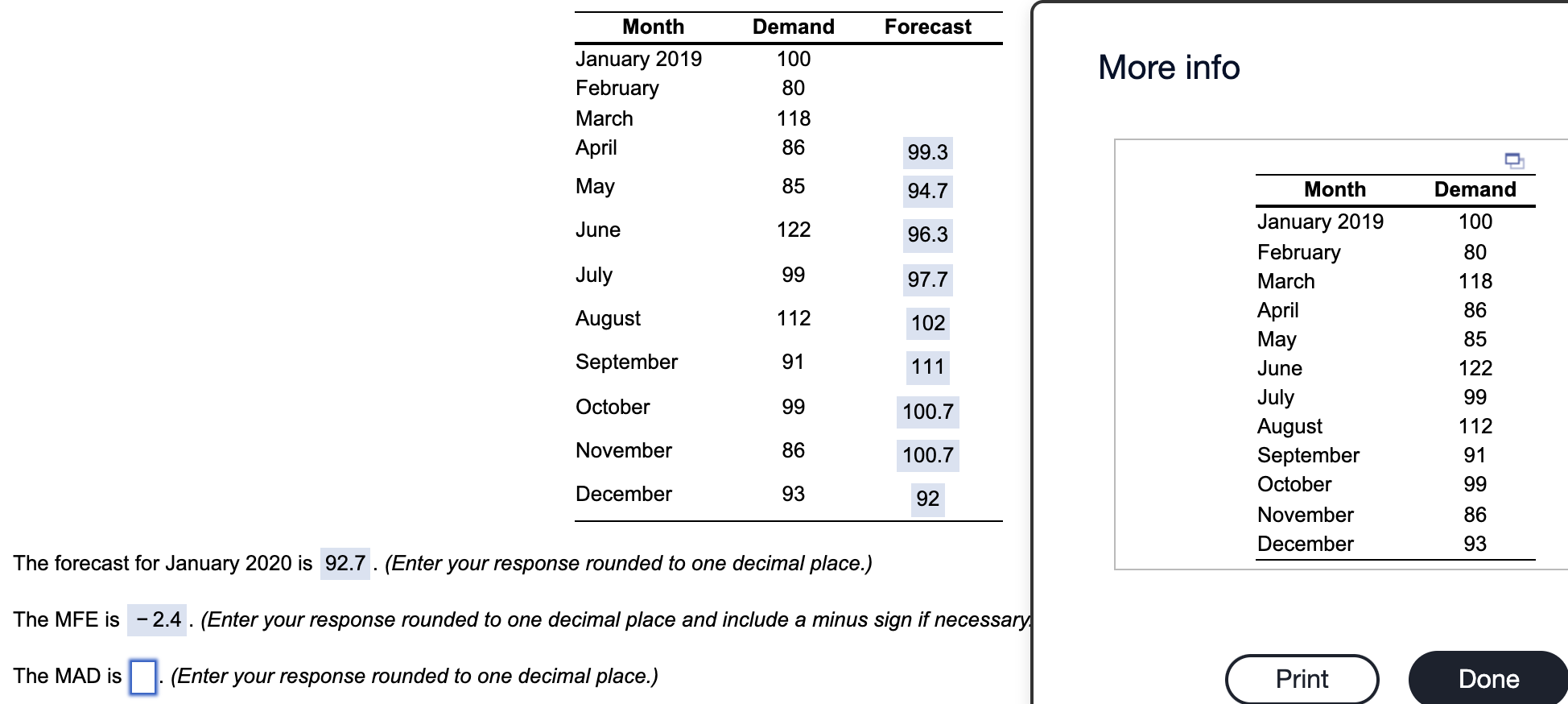 Solved I need help with the MAD and the MAPE, which was cut | Chegg.com