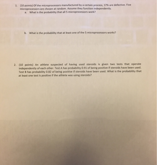 Solved 1. (10 points) of the microprocessors manufactured by | Chegg.com