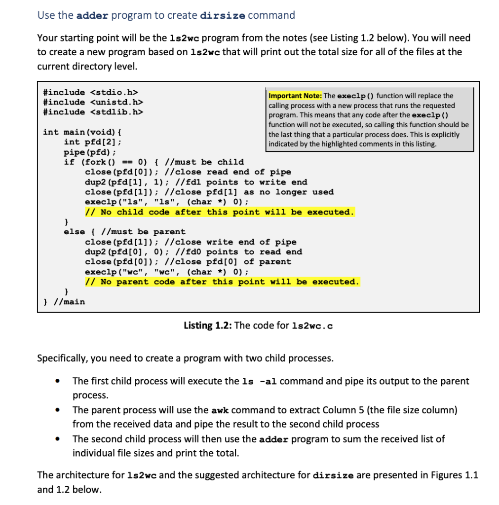 Part1 - Create a new Linux command: dirsize | Chegg.com