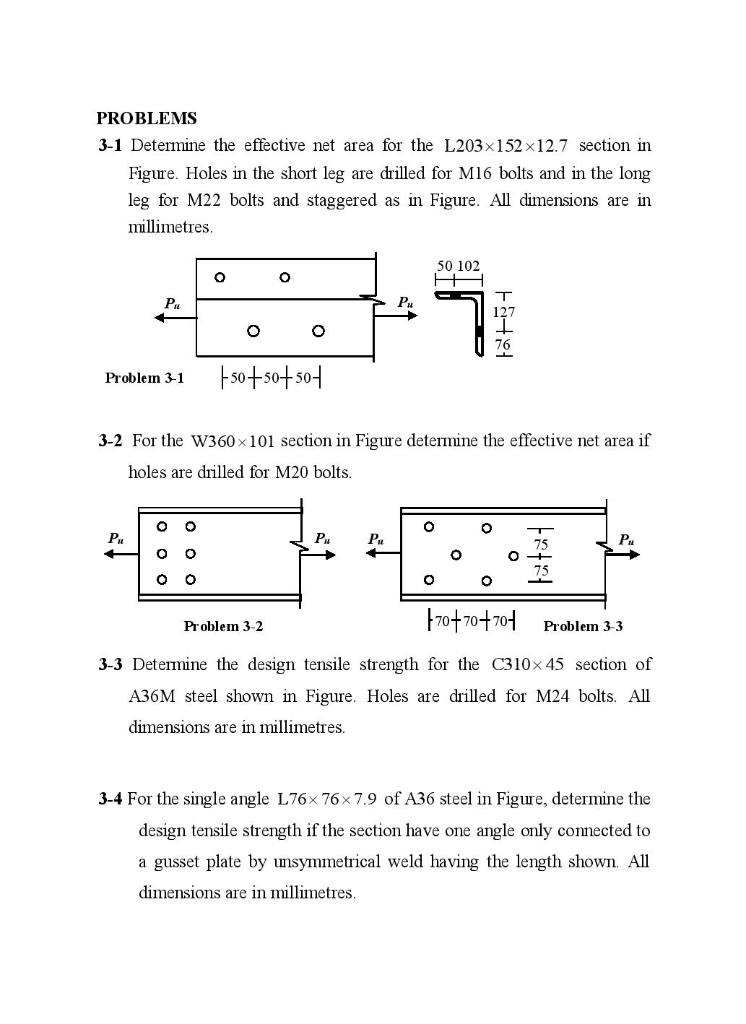 Solved PROBLEMS 3-1 Determine the effective net area for the | Chegg.com