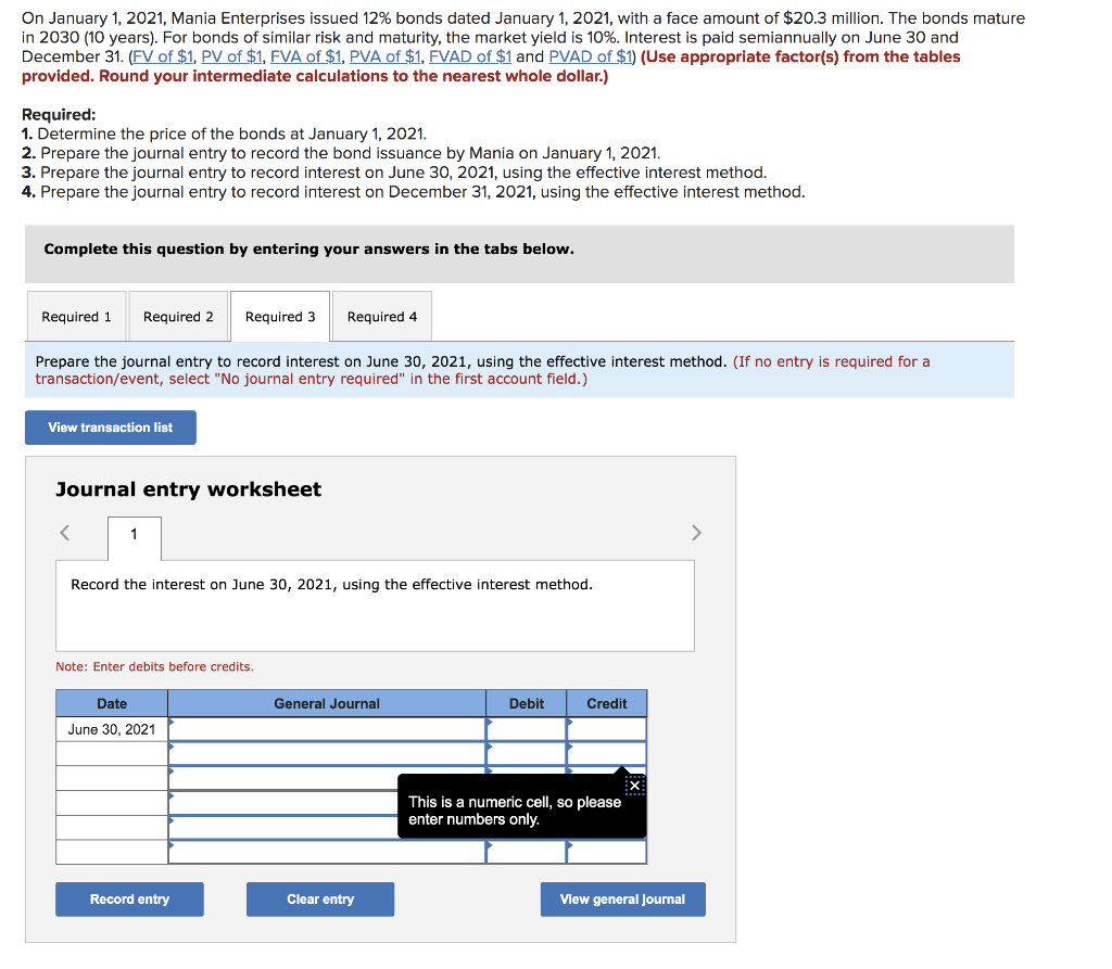 Solved On January 1, 2021, Mania Enterprises issued 12% onds | Chegg.com