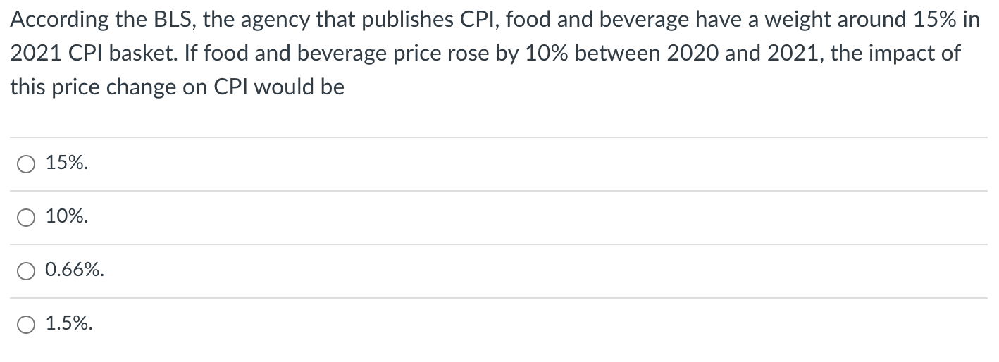 Solved According the BLS, the agency that publishes CPI, | Chegg.com