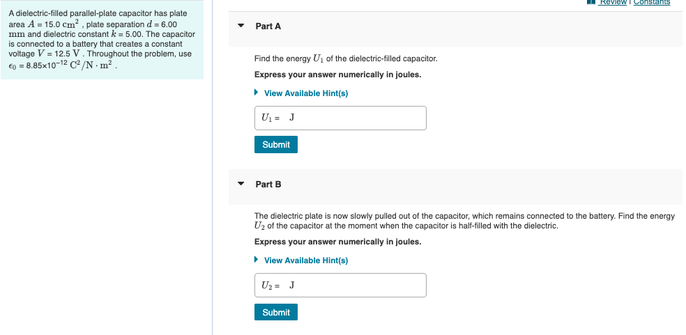 Solved Review constants Part A A dielectric-filled | Chegg.com