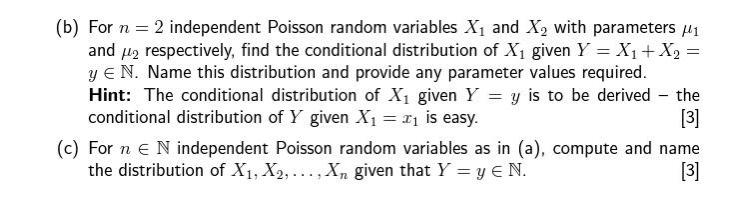 Solved (b) For n=2 independent Poisson random variables X1 | Chegg.com
