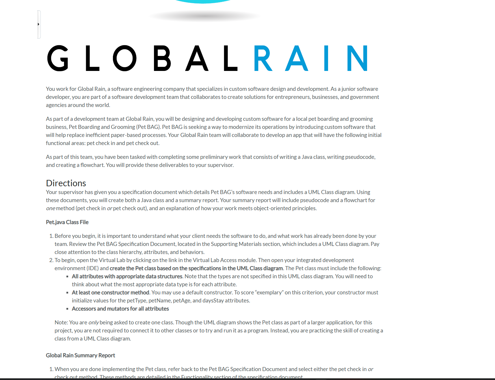 Solved You work for Global Rain, a software engineering | Chegg.com